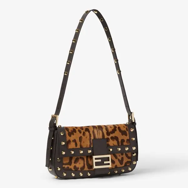 Fendi Baguette® 26424 Jaguar Print Cavallino Leather Bag With Studs
